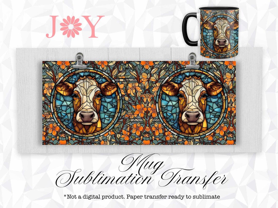 Mug Sublimation Transfer, Cow Printed Wrap for Mugs, 11oz 12 Oz and 15 ...