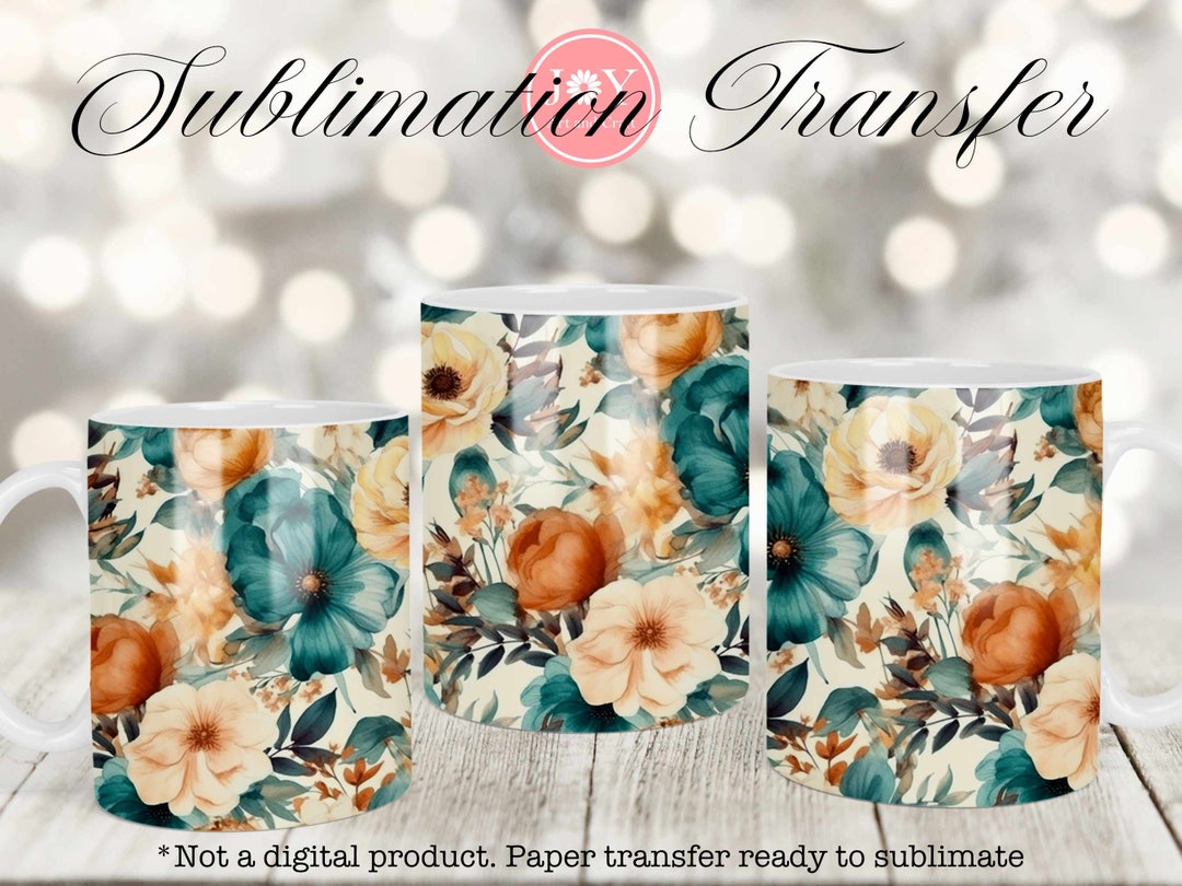 Mug Sublimation Transfer, Flowers Printed Wrap for Mugs, 11oz 12 Oz and ...