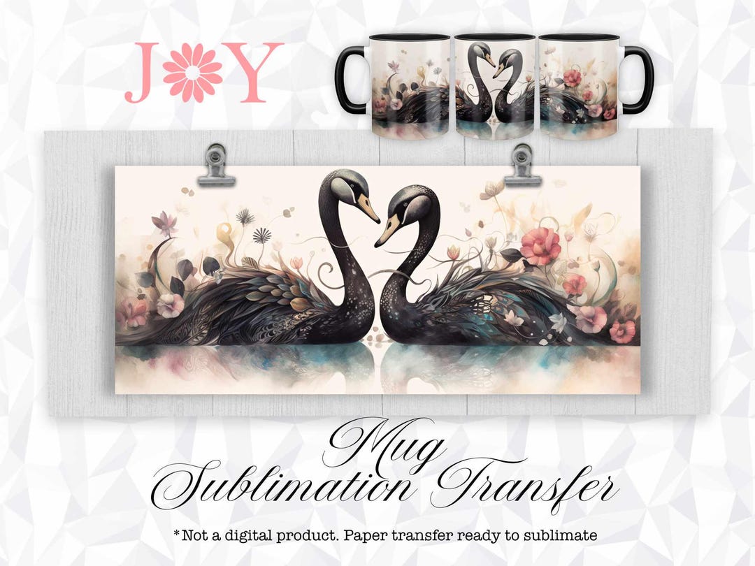 Swan Sublimation Transfer Wrap: Beautiful Mug Design, 11oz 12oz & 15oz ...
