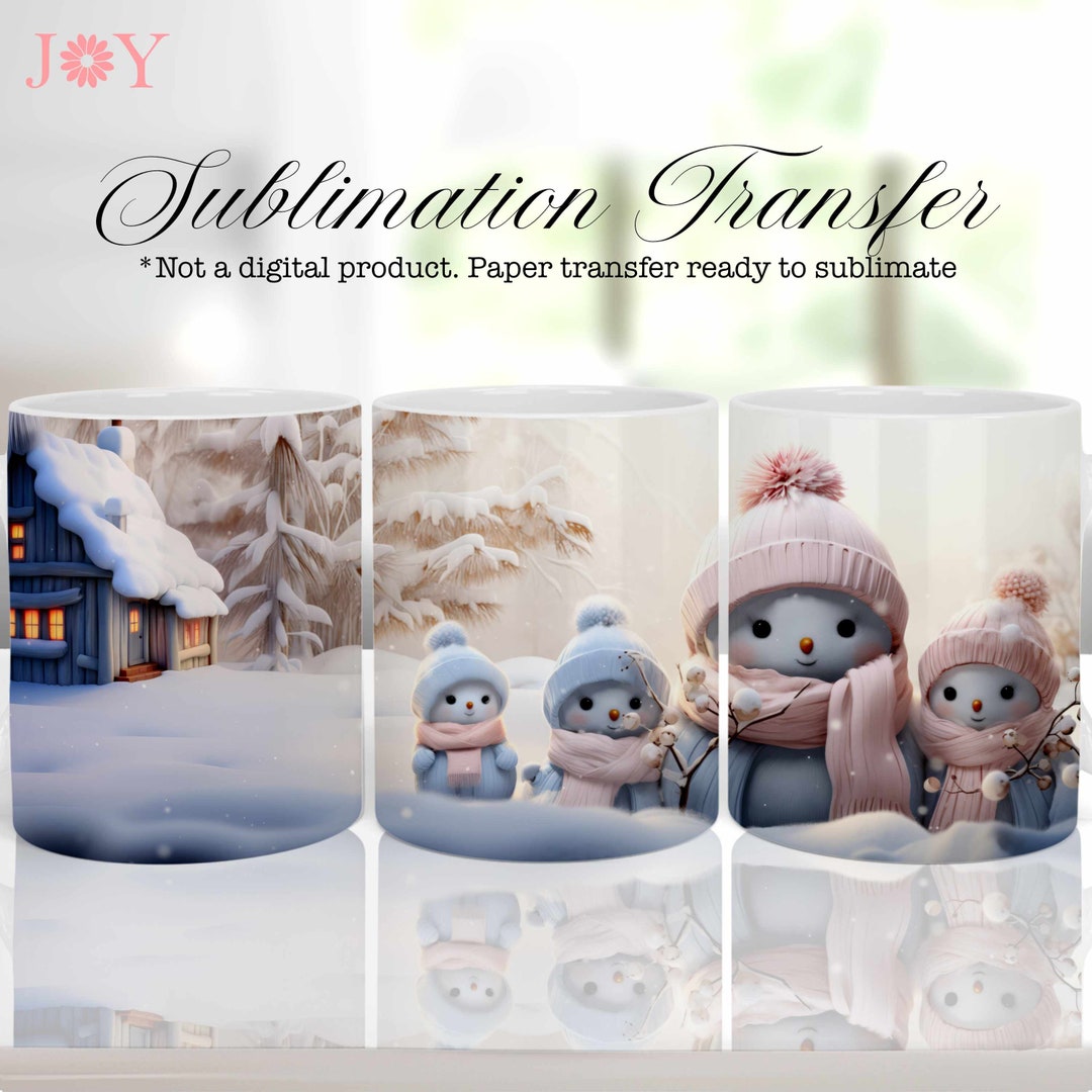 Snowman Mug Sublimation Transfer, Printed Wrap for Mugs, Holiday ...