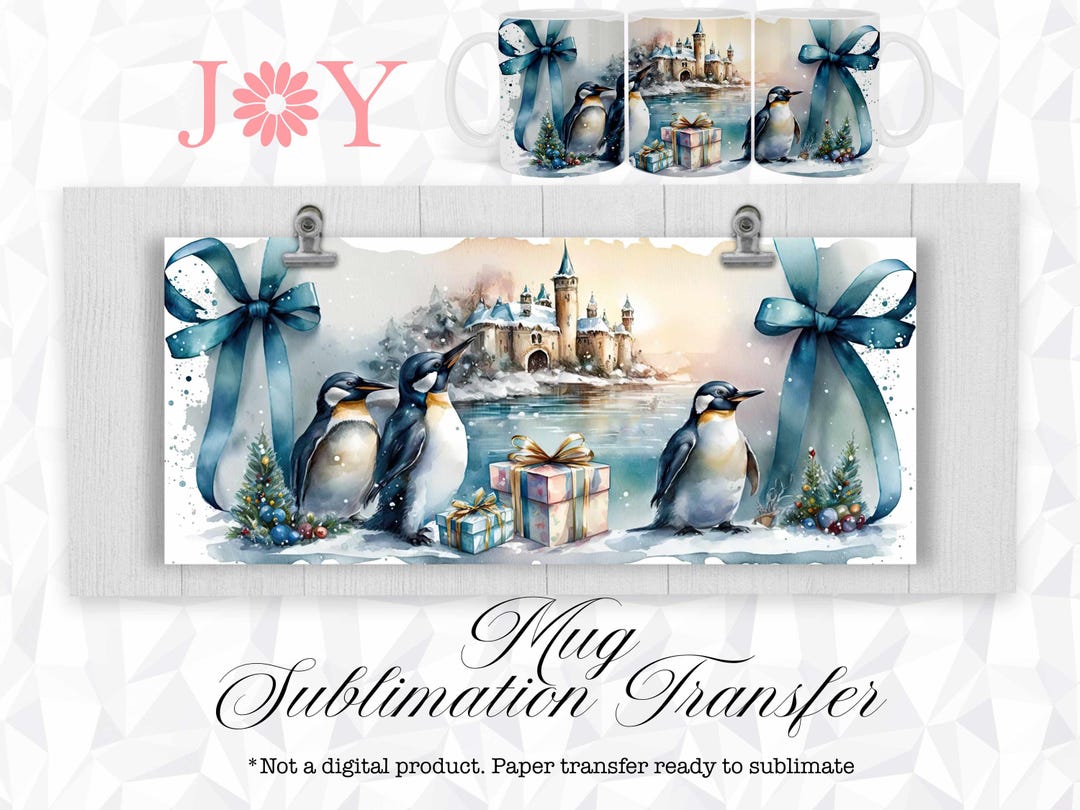 Christmas Mug Sublimation Heat Transfer, Penguins 11oz 12 Oz and 15 Oz ...