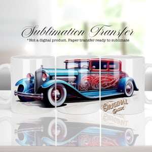 Vintage Car Printed Mug Wrap Sublimation Design Ready to Press, Printed ...
