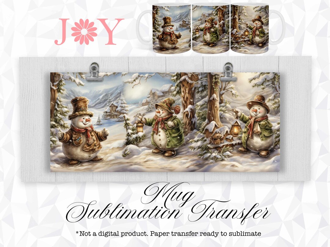 Snowman Mug Sublimation Transfer, Printed Wrap for Mugs, Winter ...