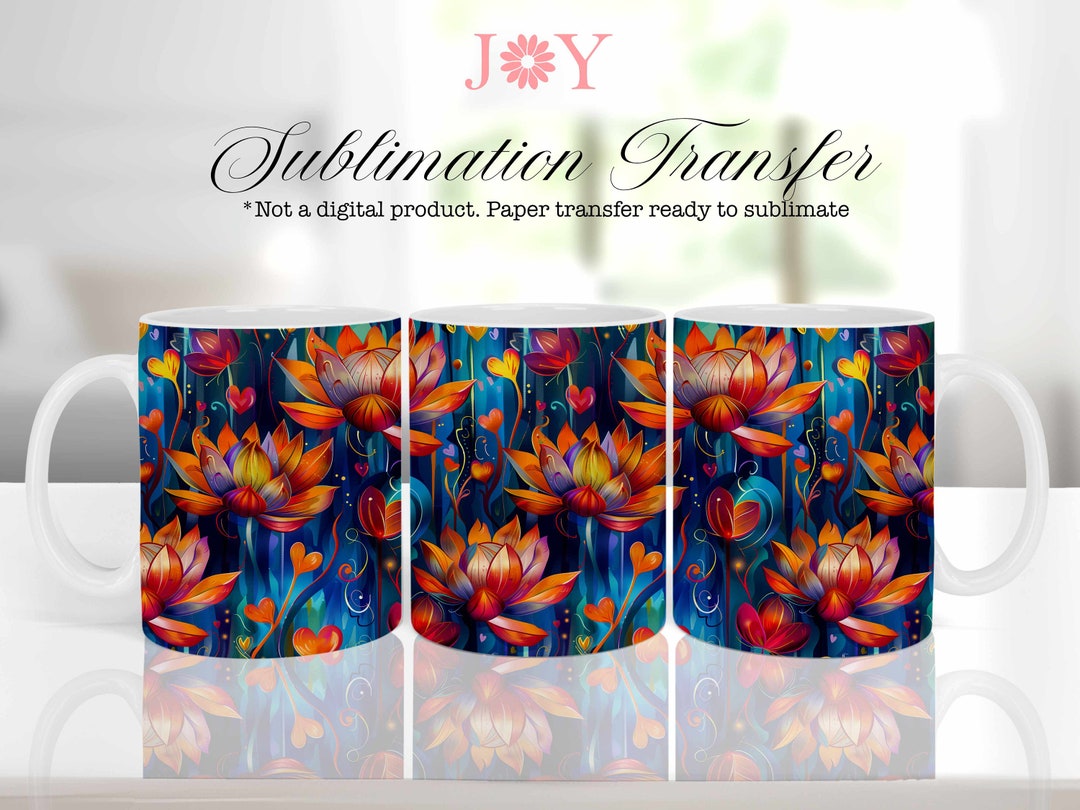 Flowers Mug Sublimation Transfer, Printed Wrap for Mugs, 11oz 12oz and ...