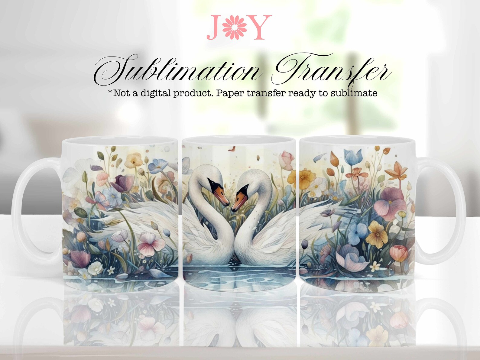Swan Sublimation Transfer Wrap Mug Design, 11oz 12oz & 15oz Printed ...
