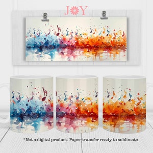 Watercolor Music Notes Sublimation Print Ready to Press for Mugs, Mug ...
