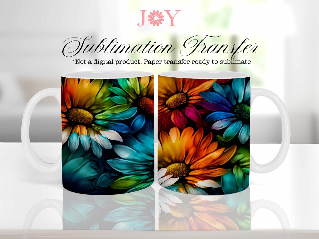 Mug Sublimation Transfer, Flowers Printed Wrap for Mugs, 11oz 12 Oz and ...