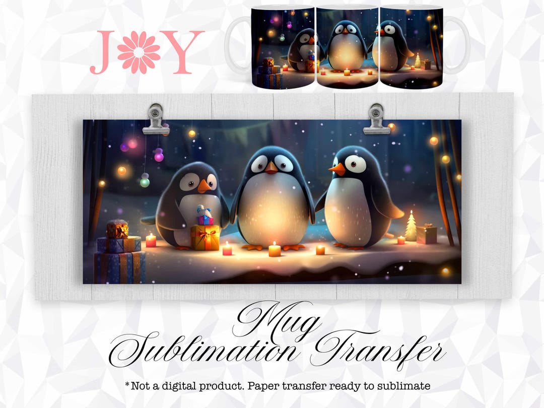 Christmas Mug Sublimation Heat Transfer, Penguins 11oz 12 Oz and 15 Oz ...