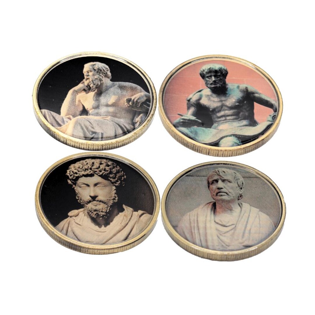 Philosopher Coin Set – Stoic Wisdom Tokens (set of 4) – UV Printed ...