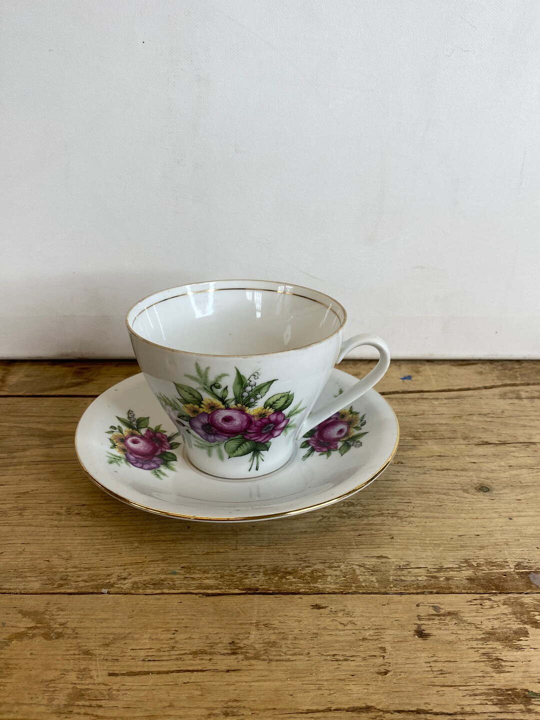 Vintage Kahla Large Cup and Saucer Yellow and Purple Floral Pattern 1950's in Good Condition - Etsy