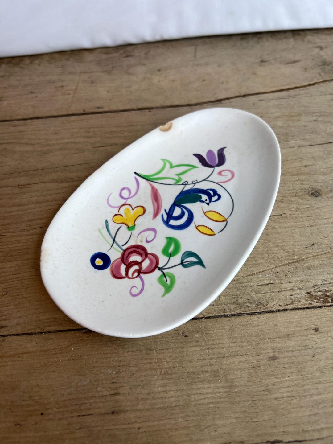 Vintage Poole Traditional Oval Pin Dish Pattern White With Flower and ...