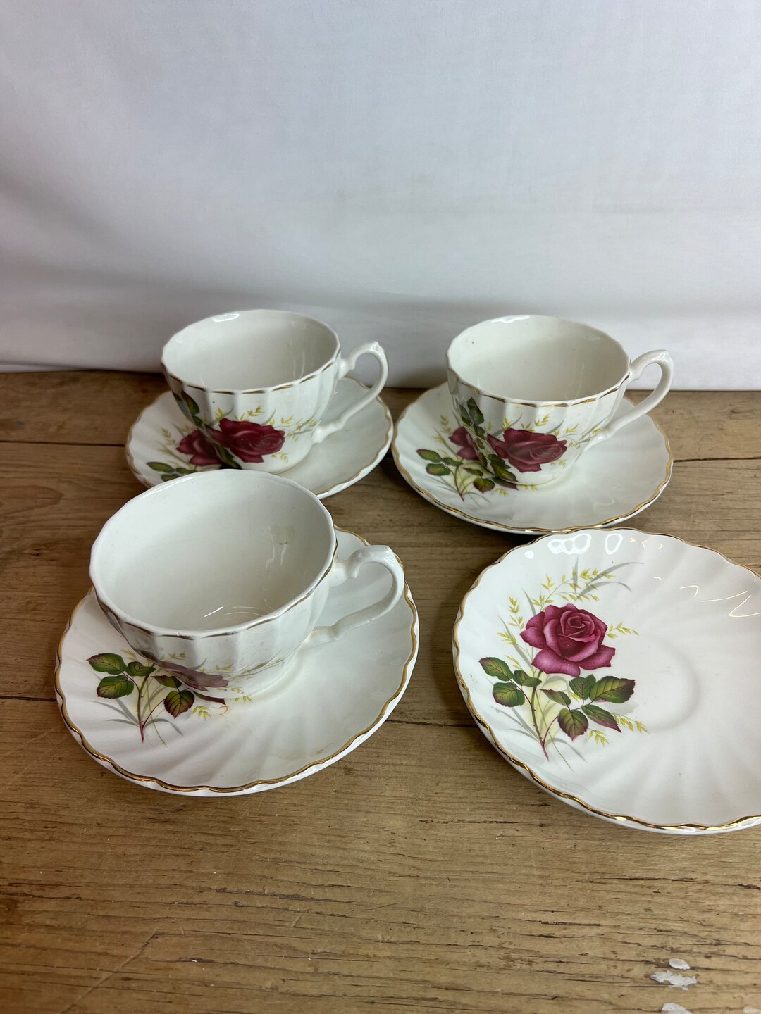Vintage Myott & Sons Anniversary Rose White With Red Rose Detail Cups ...