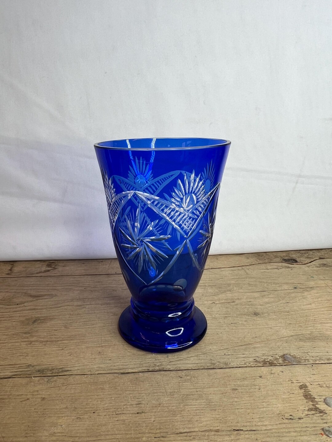 Vintage Cobalt Blue Cut Glass Tall Bud Vase. in Good Condition - Etsy