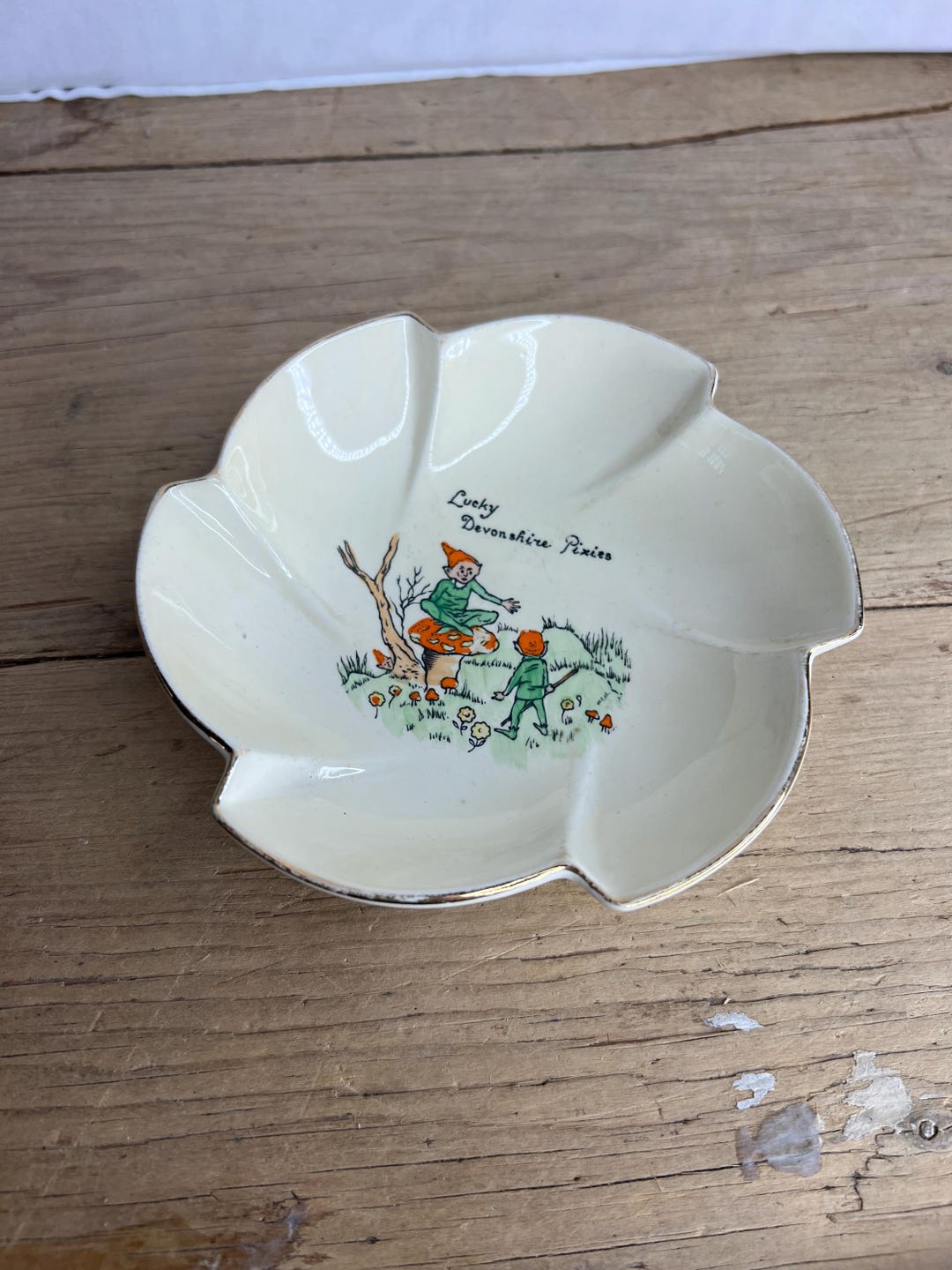 Vintage Crown Devon Ware Petal Shaped Dish. Lucky Devonshire Pixie in ...