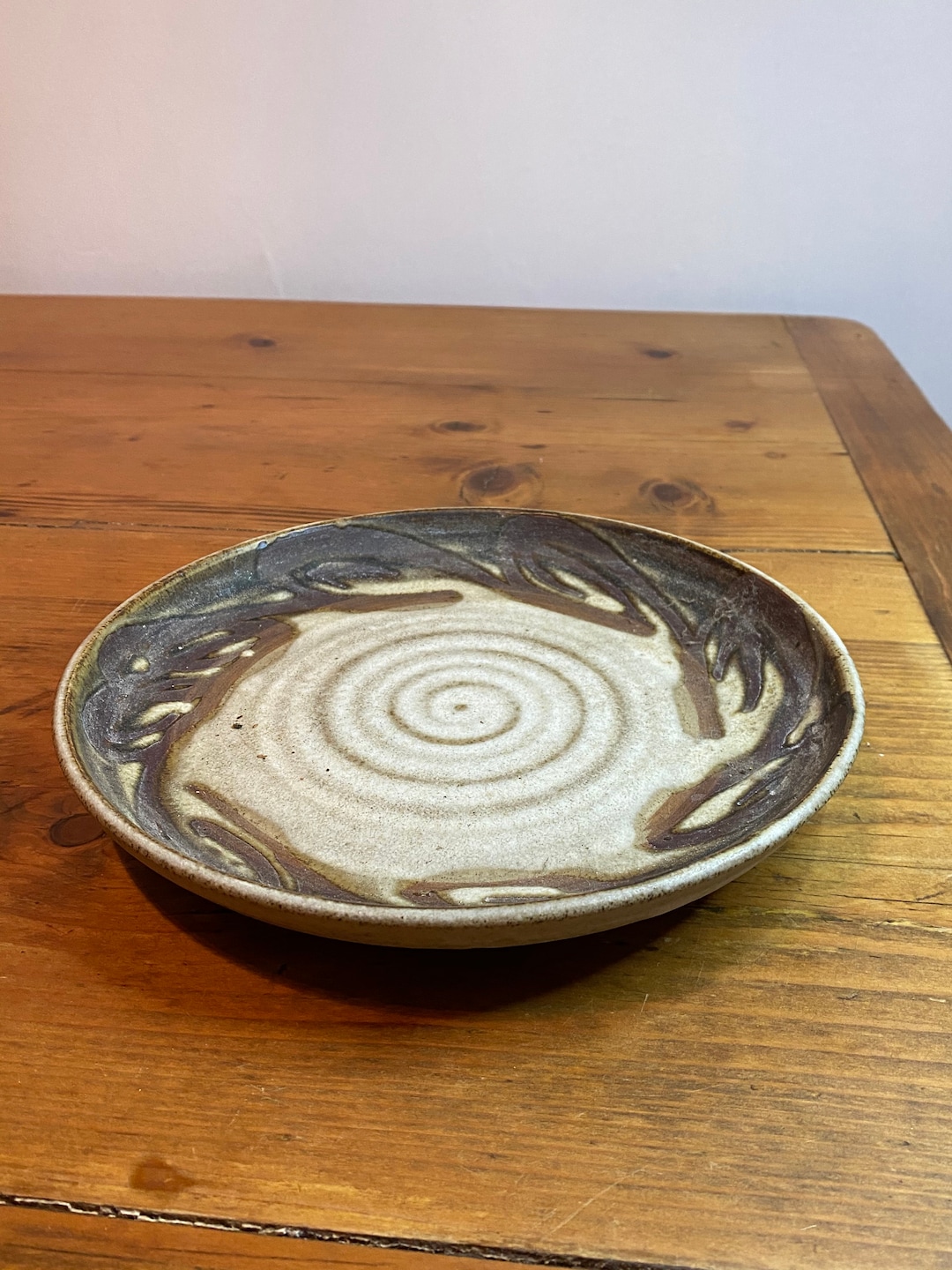 Vintage Chunky Stoneware Natural and Brown Swirl 9 Inch Plate in Great ...