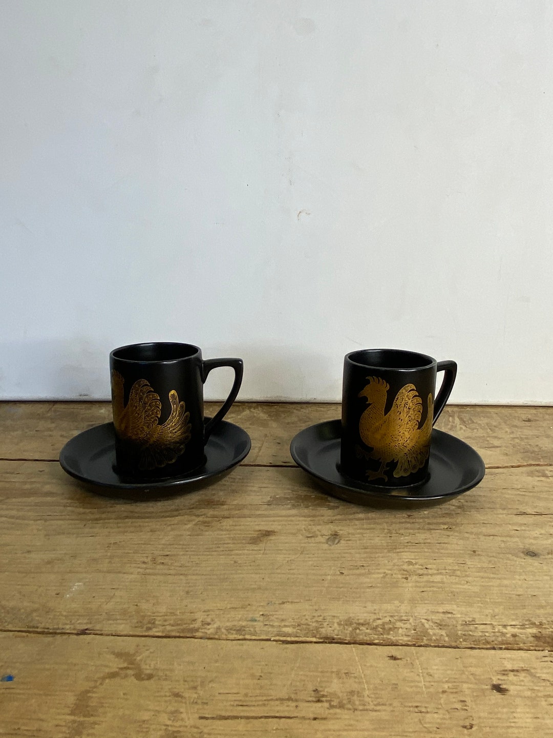 Vintage Portmeirion Black and Gold Phoenix Pair of Coffee Mugs and ...