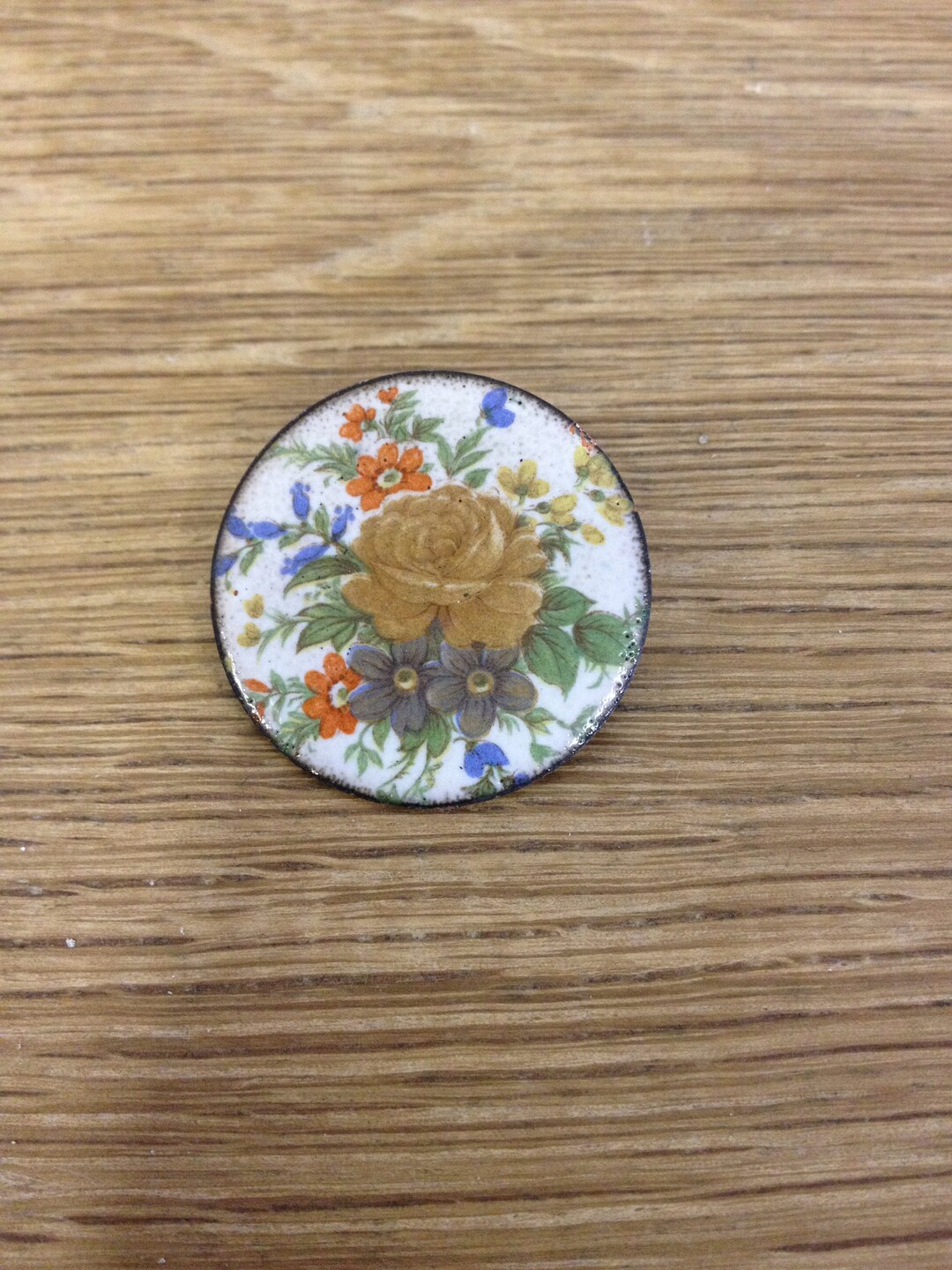 Vintage Lovely Pretty 1970's Enamel Floral Design Copper Backed Brooch ...