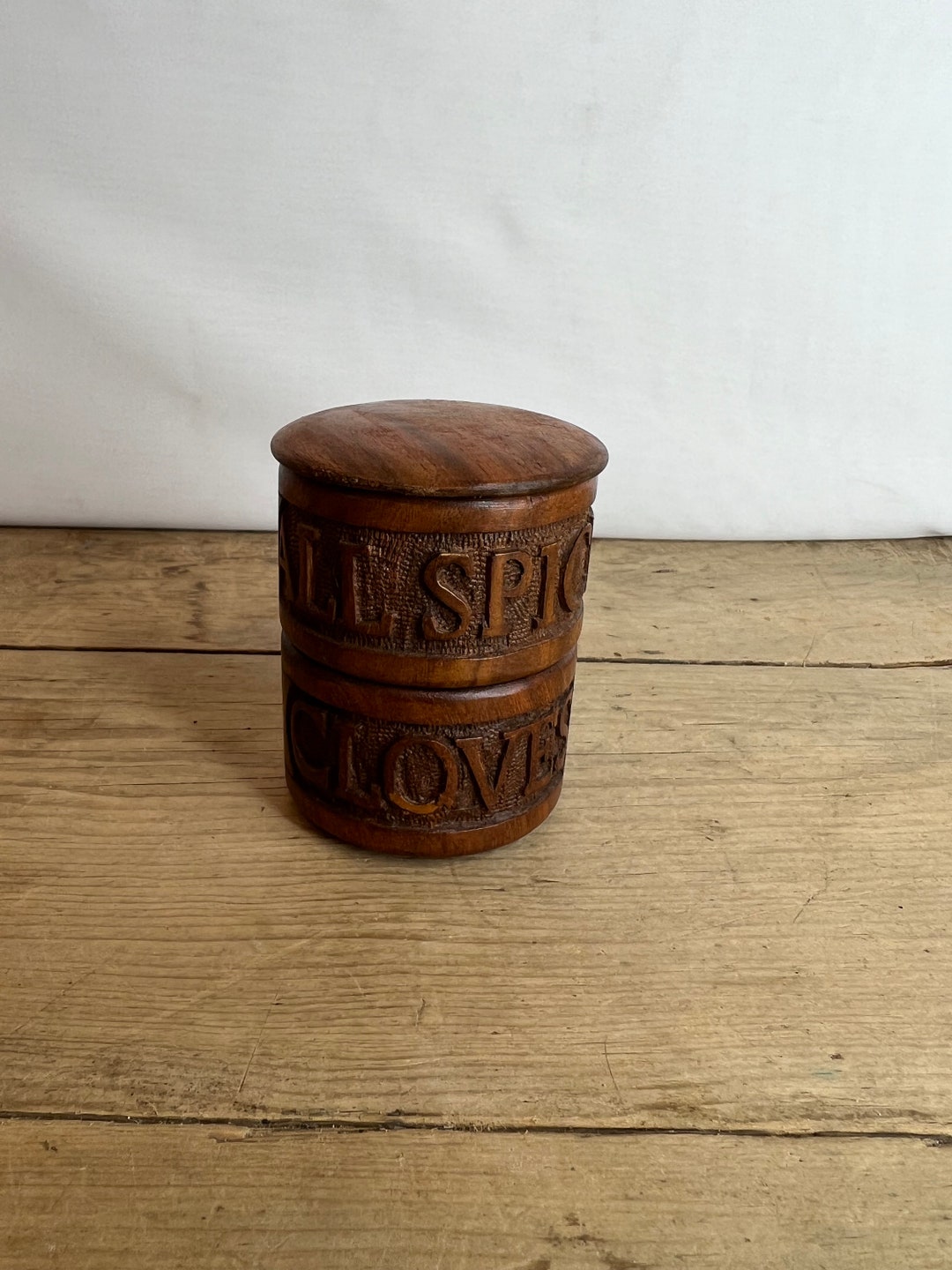 Vintage Wooden Stacking Lidded Spice Herb Storage Jar - Cloves and All ...