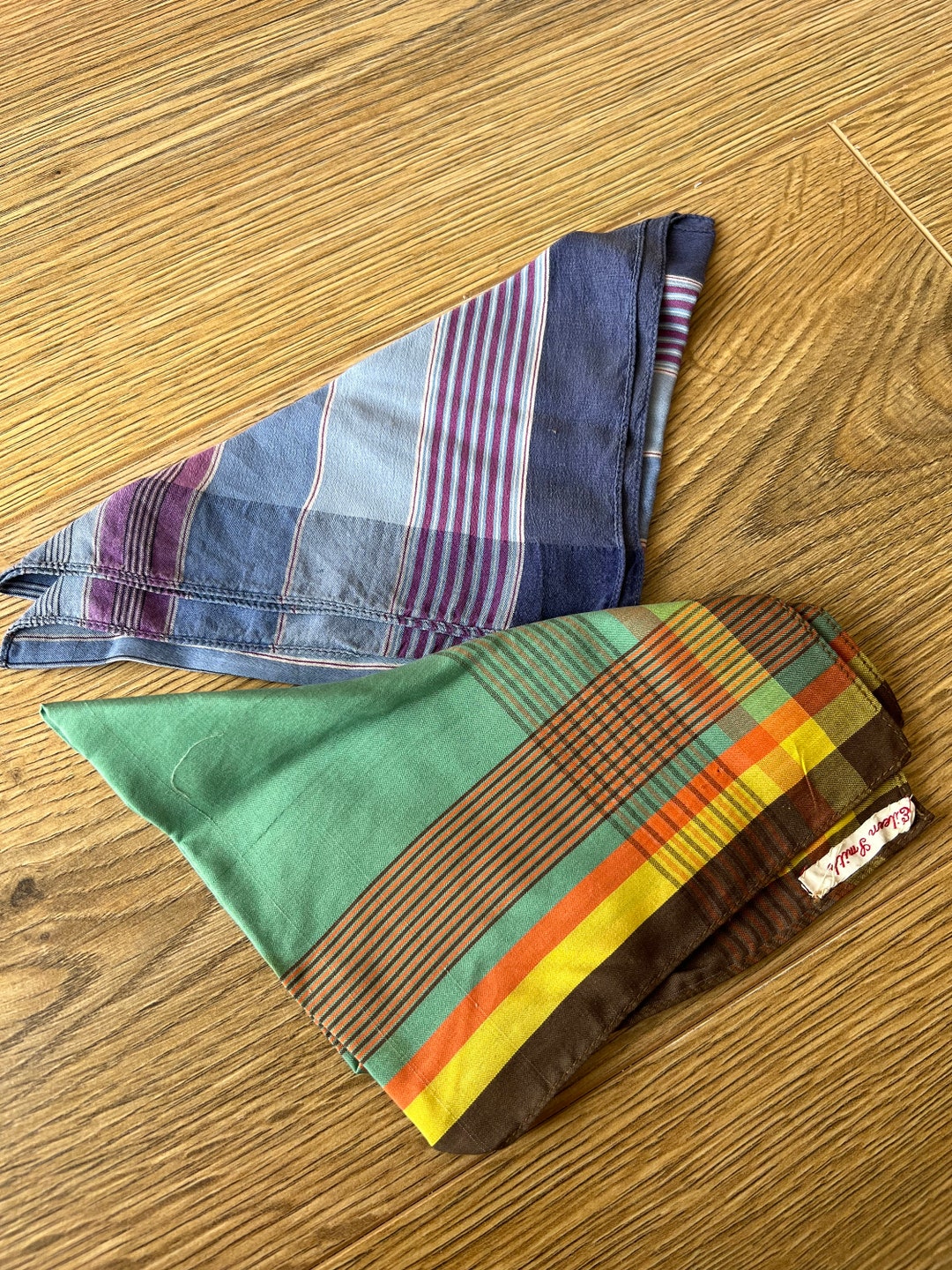 Vintage Pair of Bright Colourful Cotton Hankys/ Handkerchiefs. Stripe ...