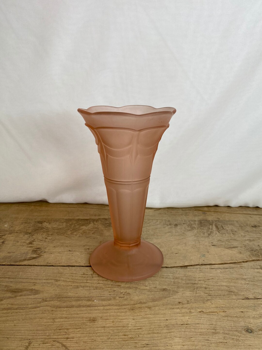 Vintage Art Deco Sowerby Frosted Pink Glass Vase Pretty Swag Design in ...