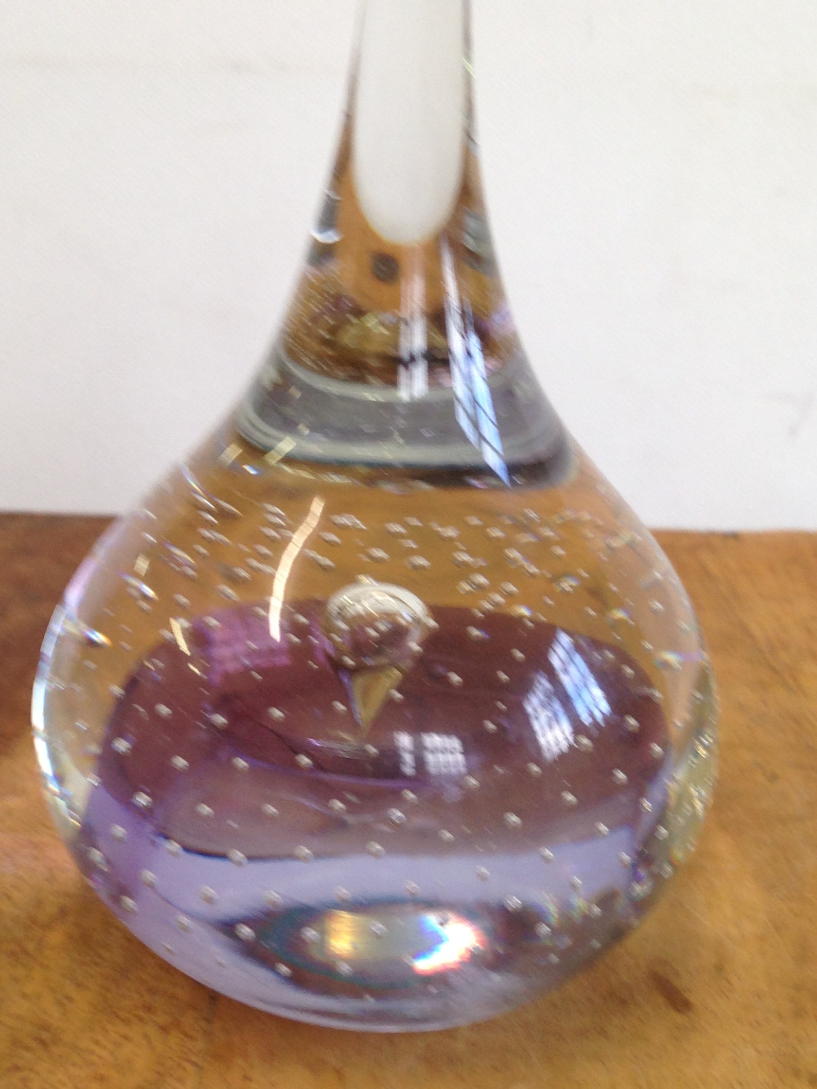 Vintage Teardrop / Pointed Clear Glass Paperweight With Blue and Purple ...