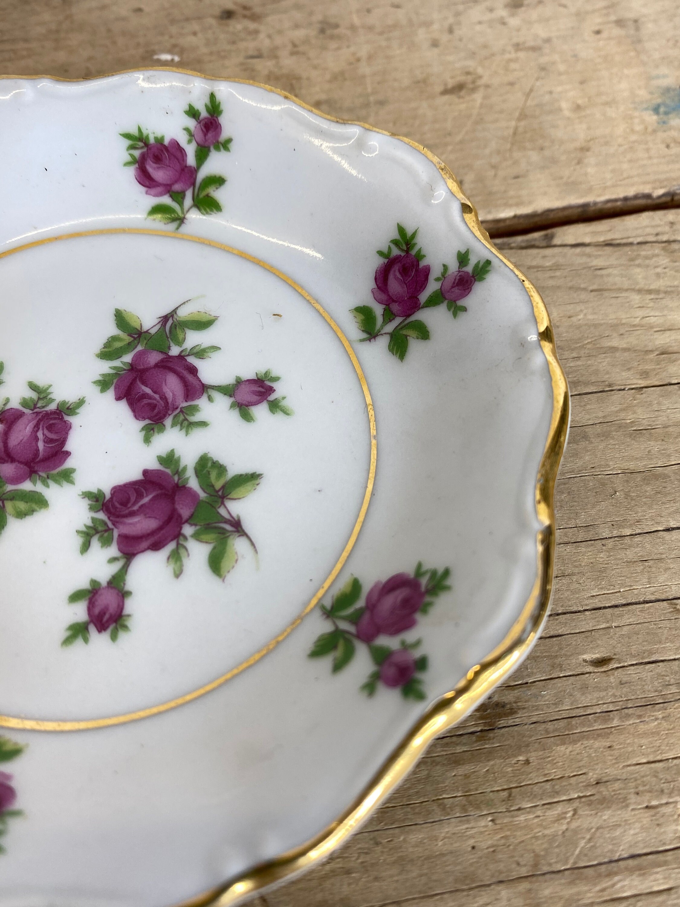 Vintage Czech Purple Rose Pin Dish With Gold Edge. Made in - Etsy UK