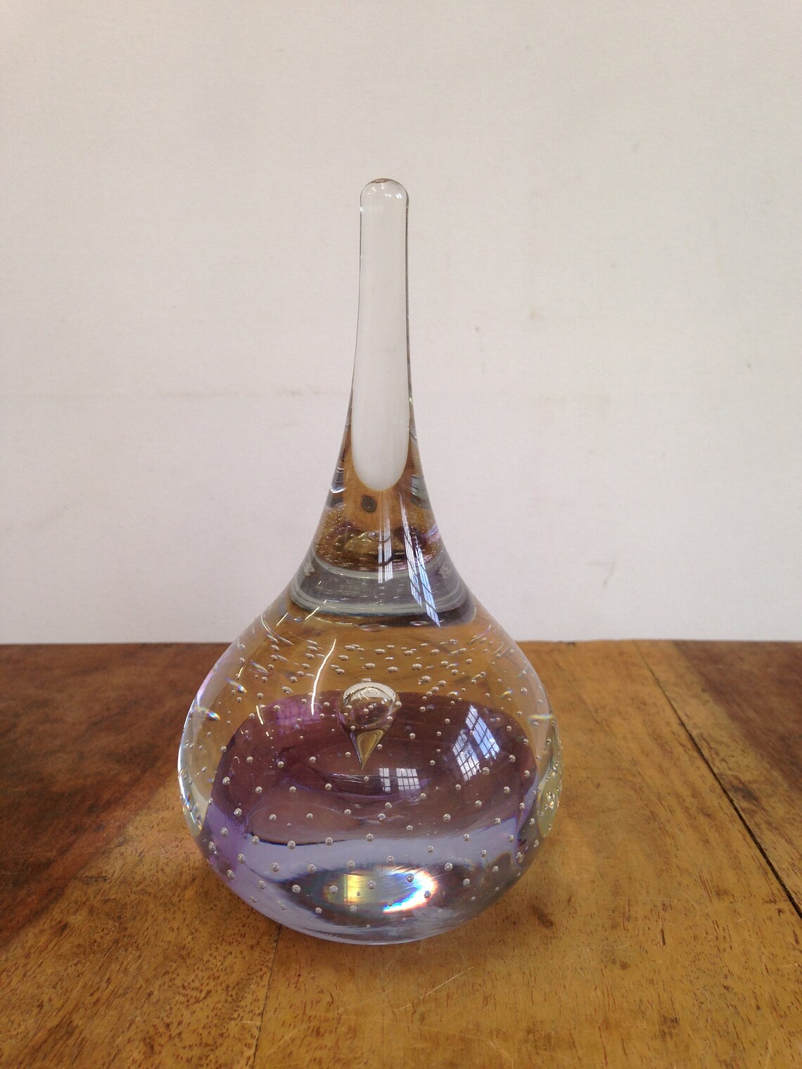 Vintage Teardrop / Pointed Clear Glass Paperweight With Blue and Purple ...