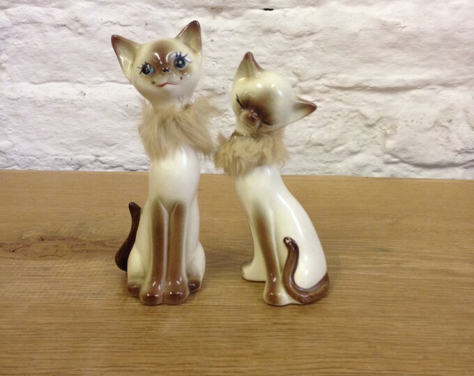 Vintage Pair of Lego Japan Siamese Cats With Fur Collars Very - Etsy