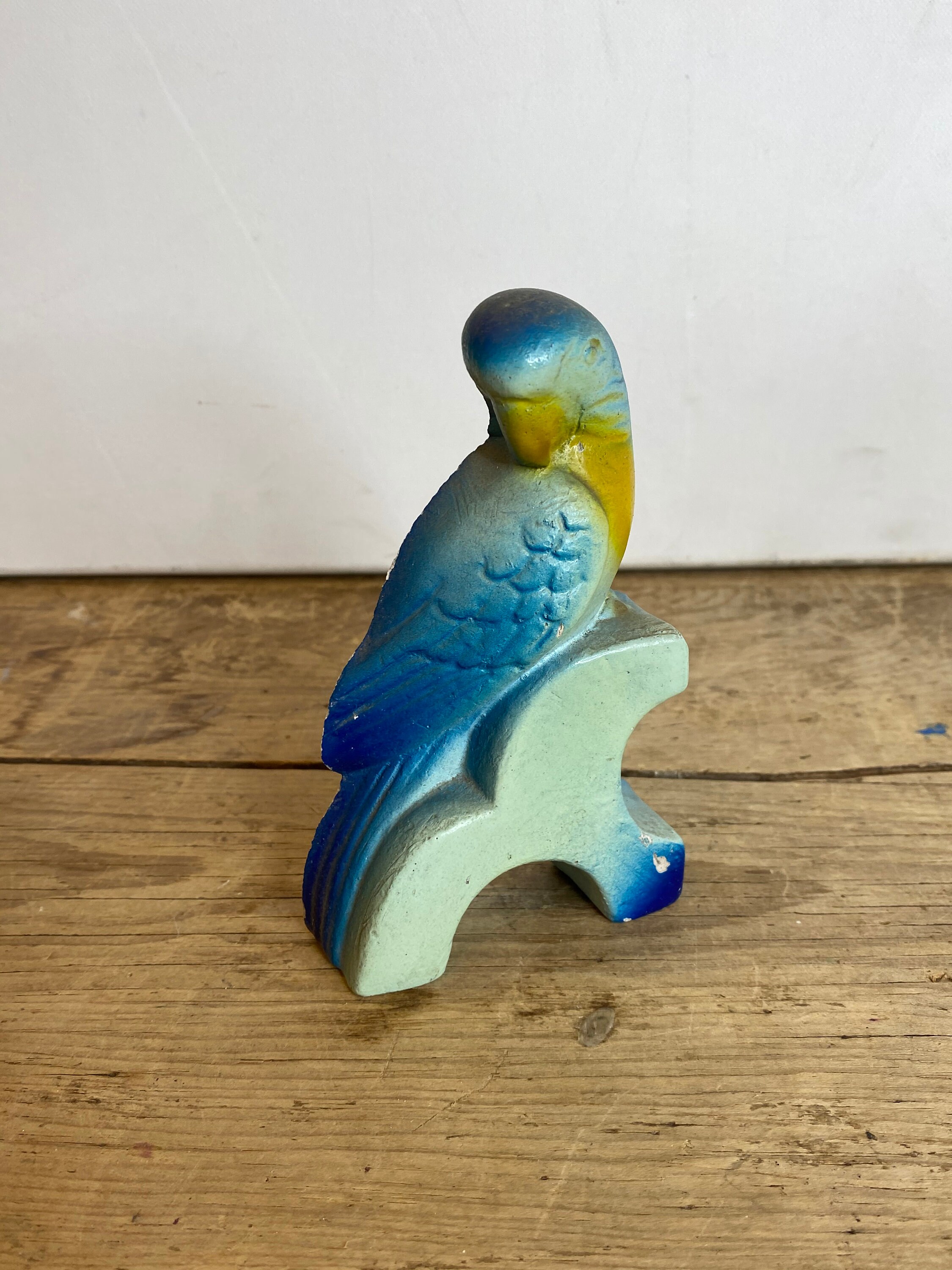 Vintage Hand Painted Chalk Ware or Plaster Art Deco Parrot Blue and ...