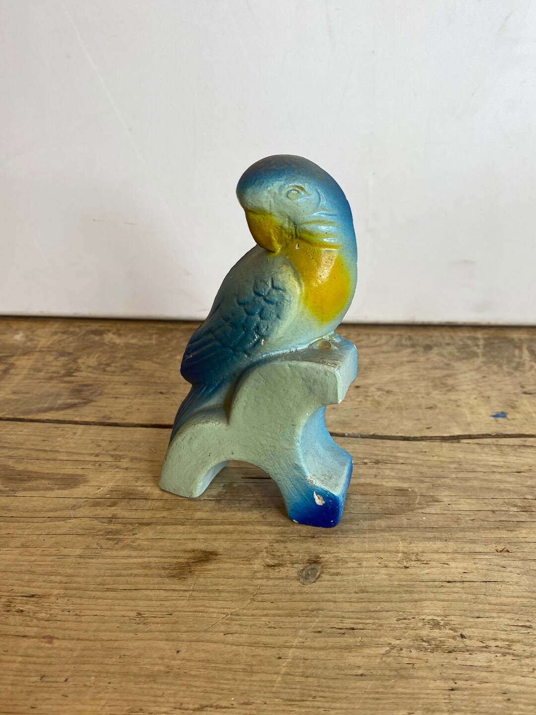Vintage Hand Painted Chalk Ware or Plaster Art Deco Parrot Blue and ...