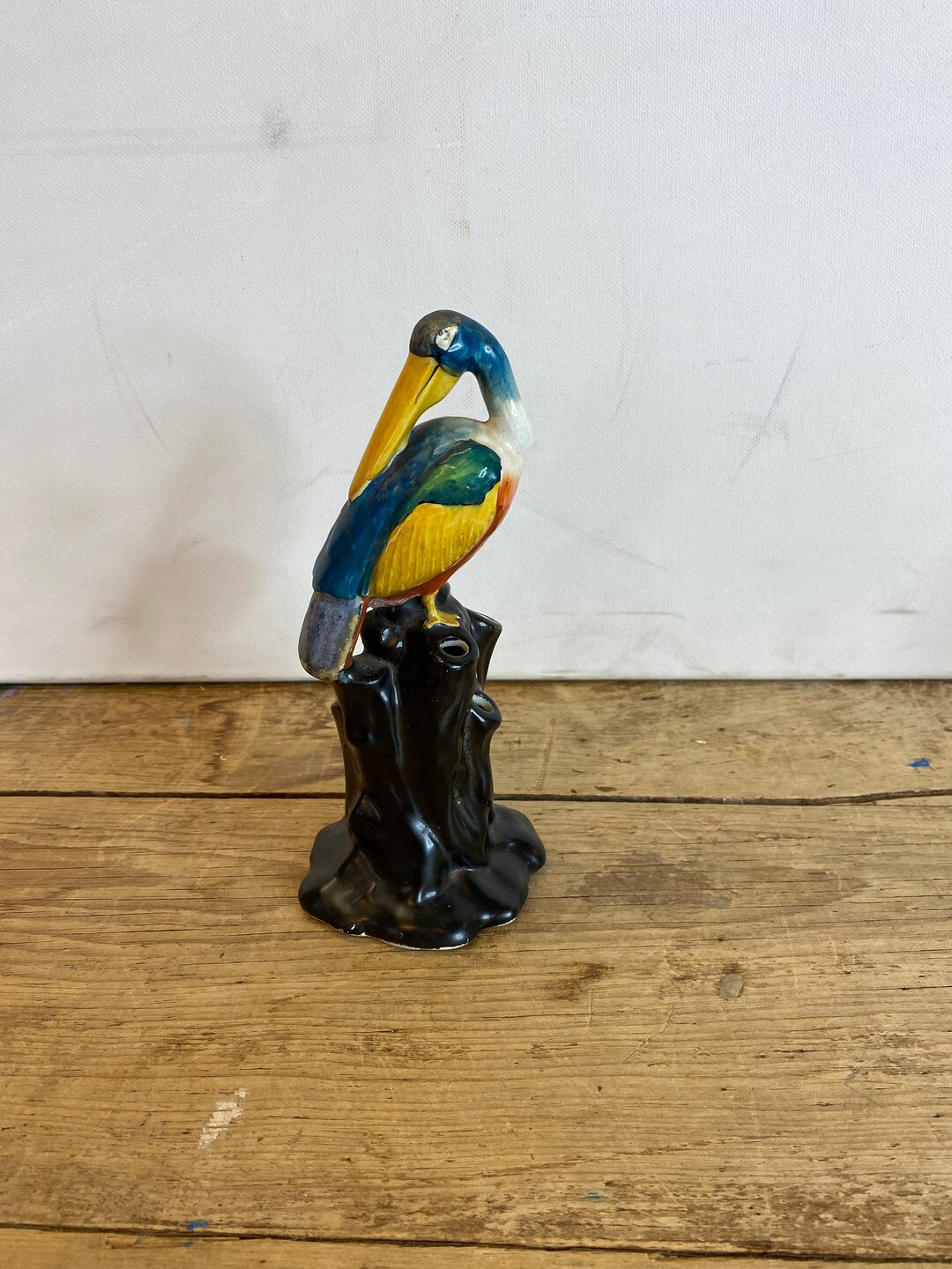 Vintage Bright Multicoloured Pelican Flower Frog Centrepiece Ornament ...