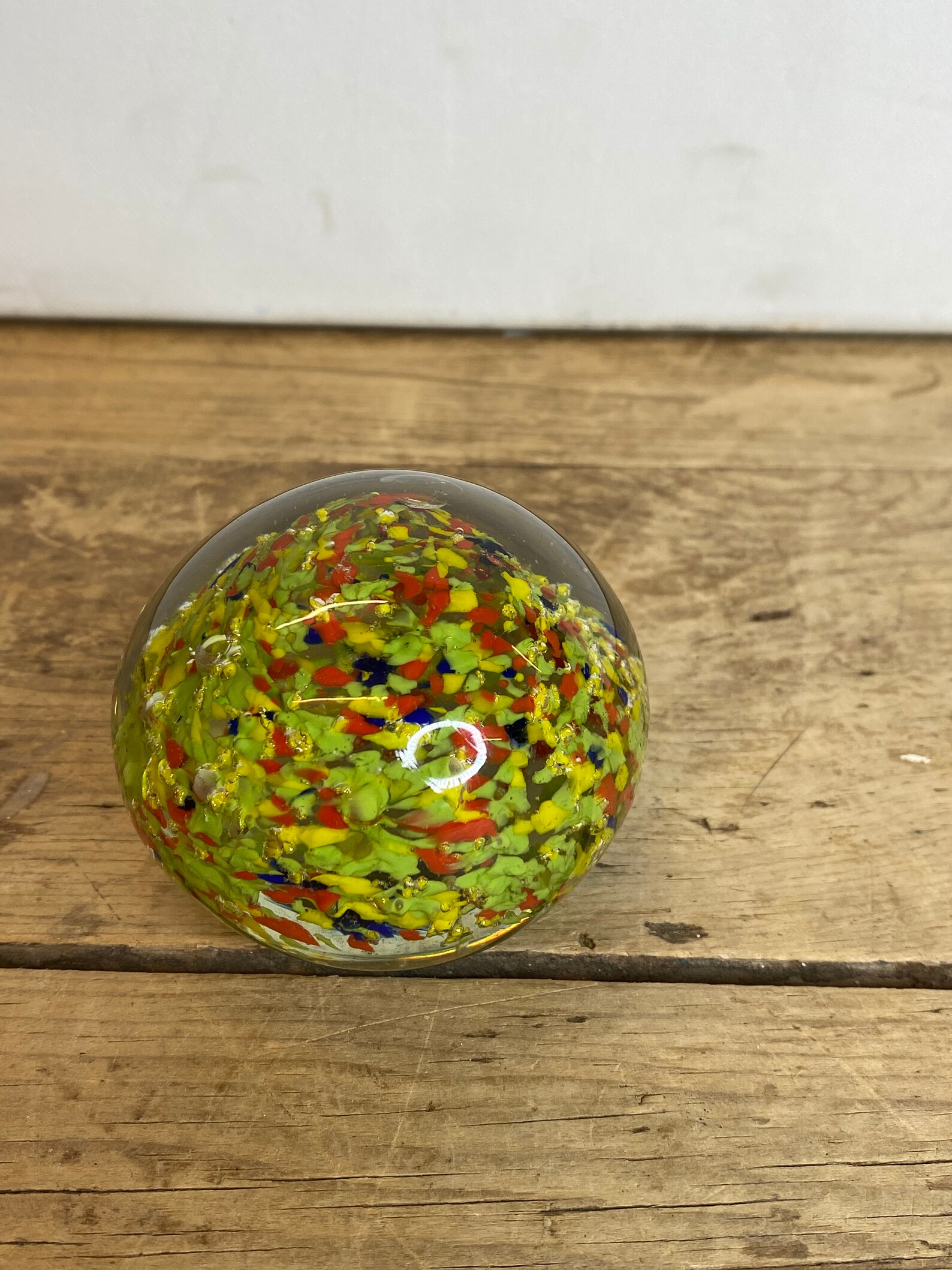 Vintage Speckled Yellow, Green and Red Glass Paperweight With a Lovely ...