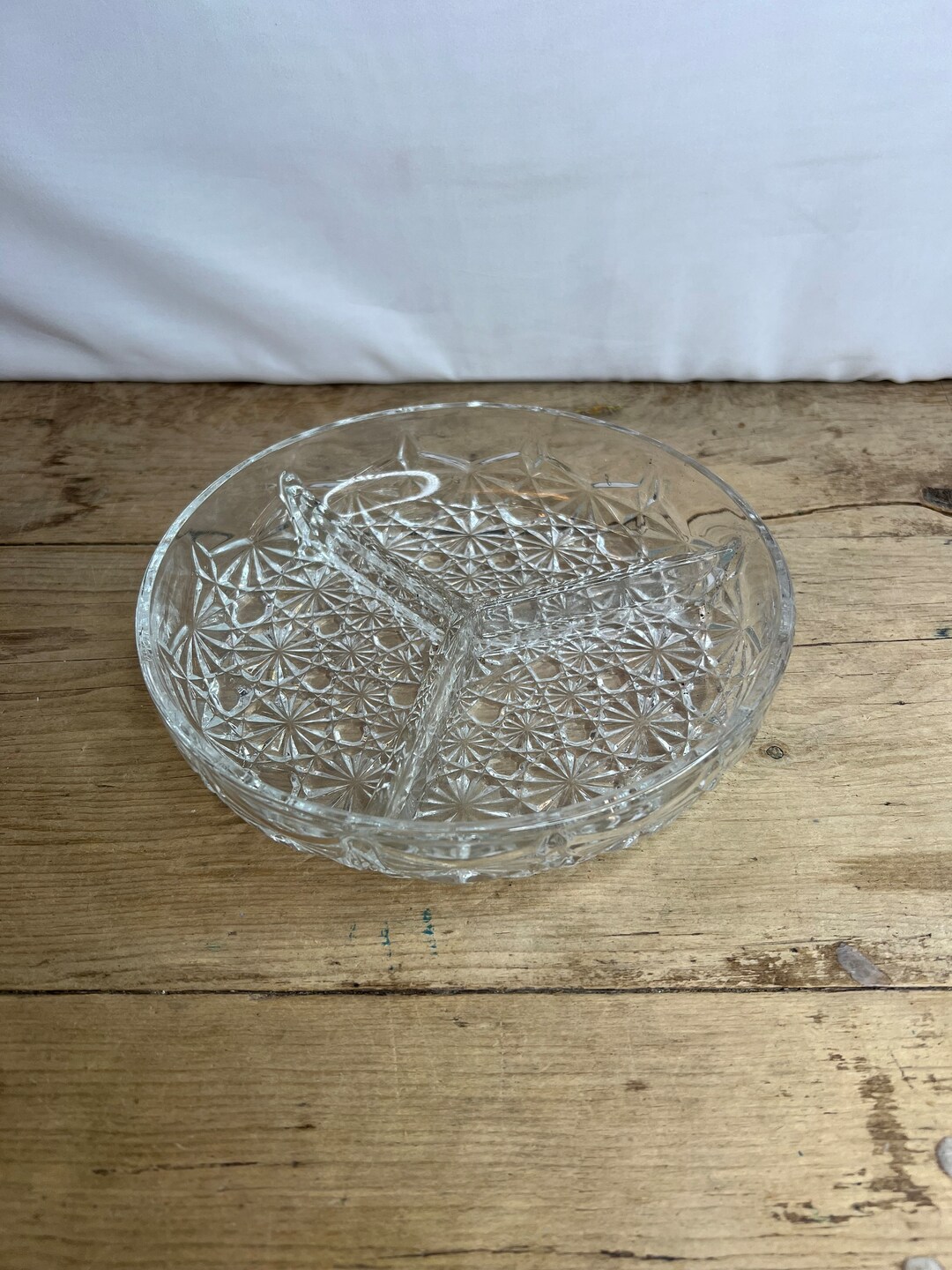 Vintage Round Hobnail Cut Glass Three Section 1970s Nibbles Retro Glass ...