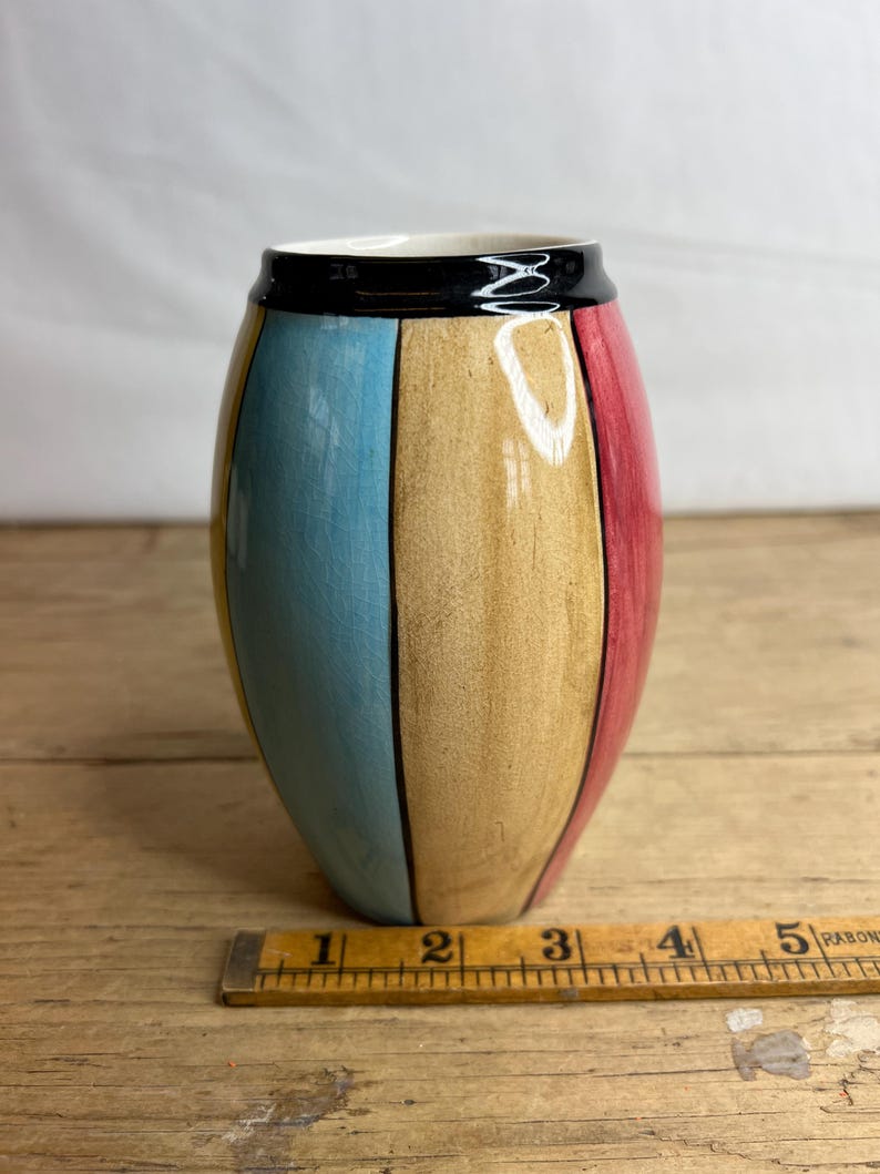 Jarrón vintage Kelsboro Ware de rayas brillantes - Diseño llamativo. En ...