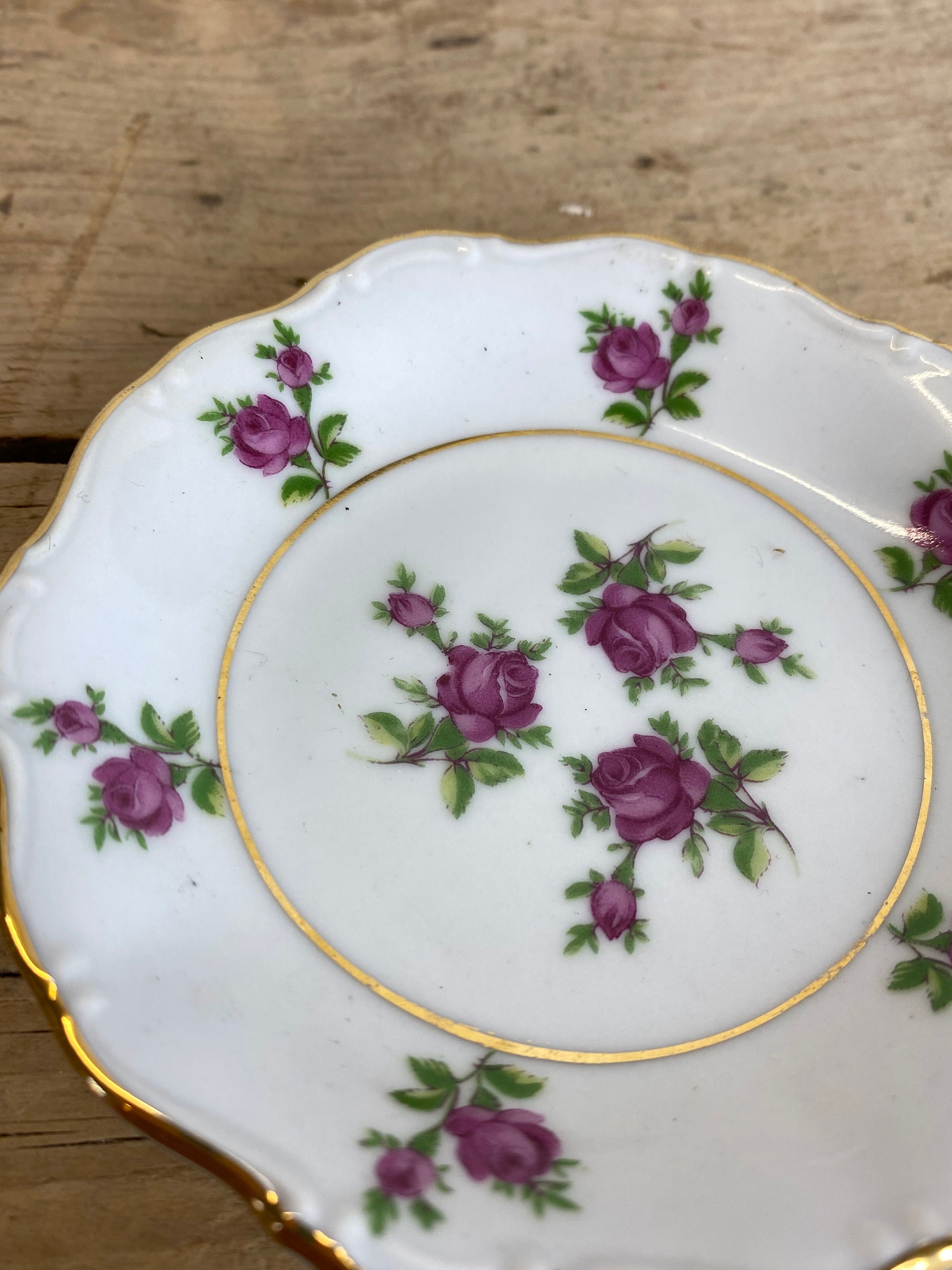 Vintage Czech Purple Rose Pin Dish With Gold Edge. Made in - Etsy UK