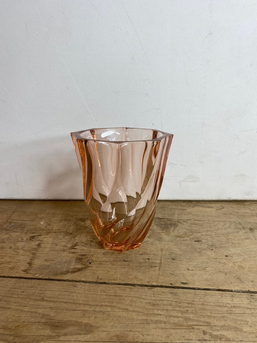 Vintage Small Art Deco Pink Peach Vase With Unusual Twisted - Etsy