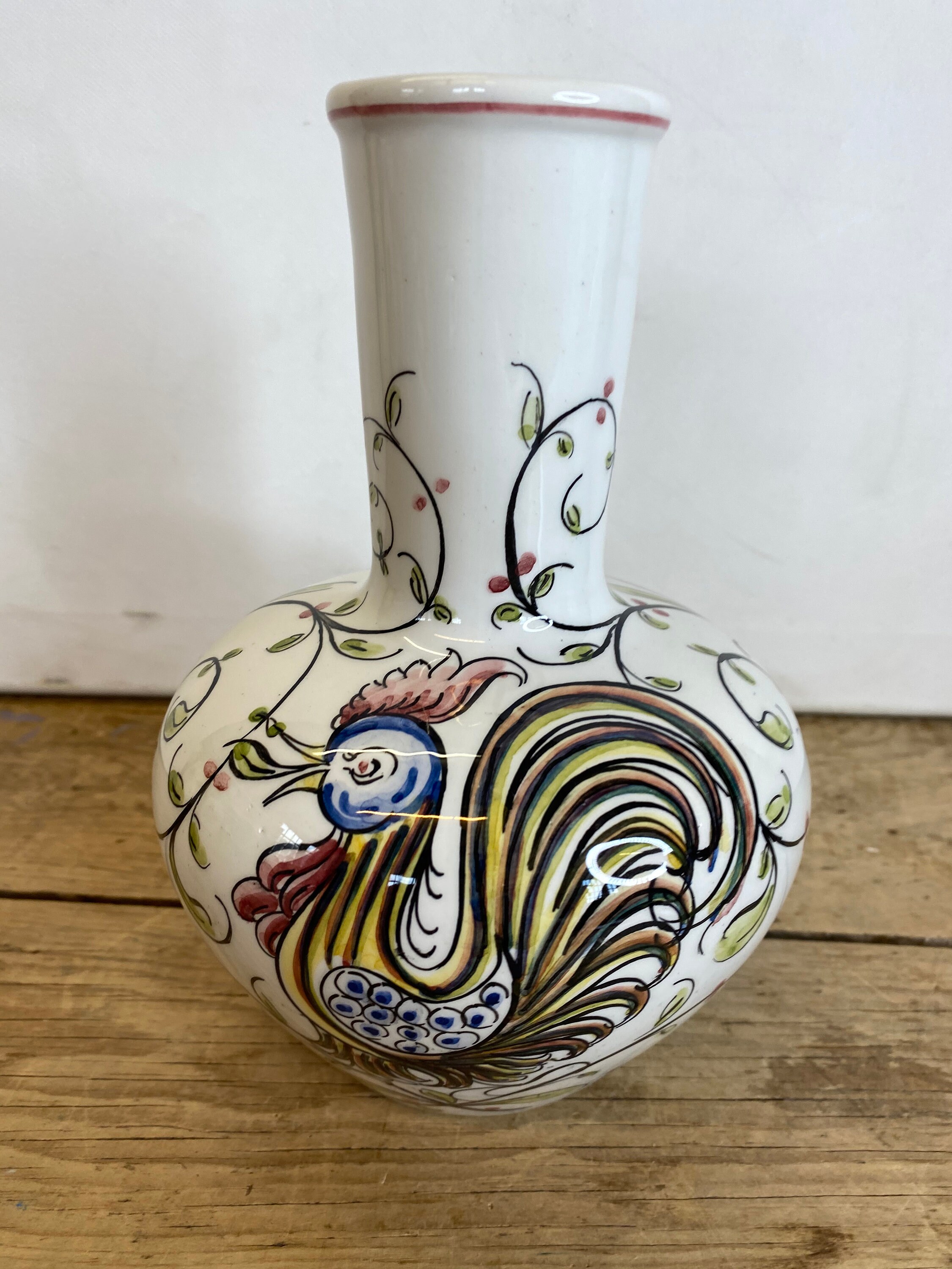 Vintage Anfora Agueda Hand Painted Vase. Made in Portugal. Cockerel ...