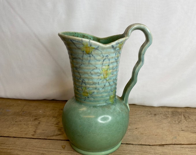 Vintage Beswick Art Deco Mottled Pale Blue /green Ridged Pitcher Jug ...