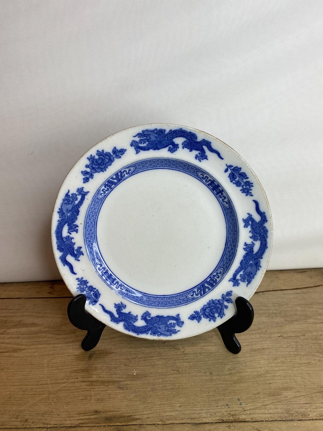 Vintage Art Deco Period Cauldon Blue and White Dragon Design 7 Inch ...