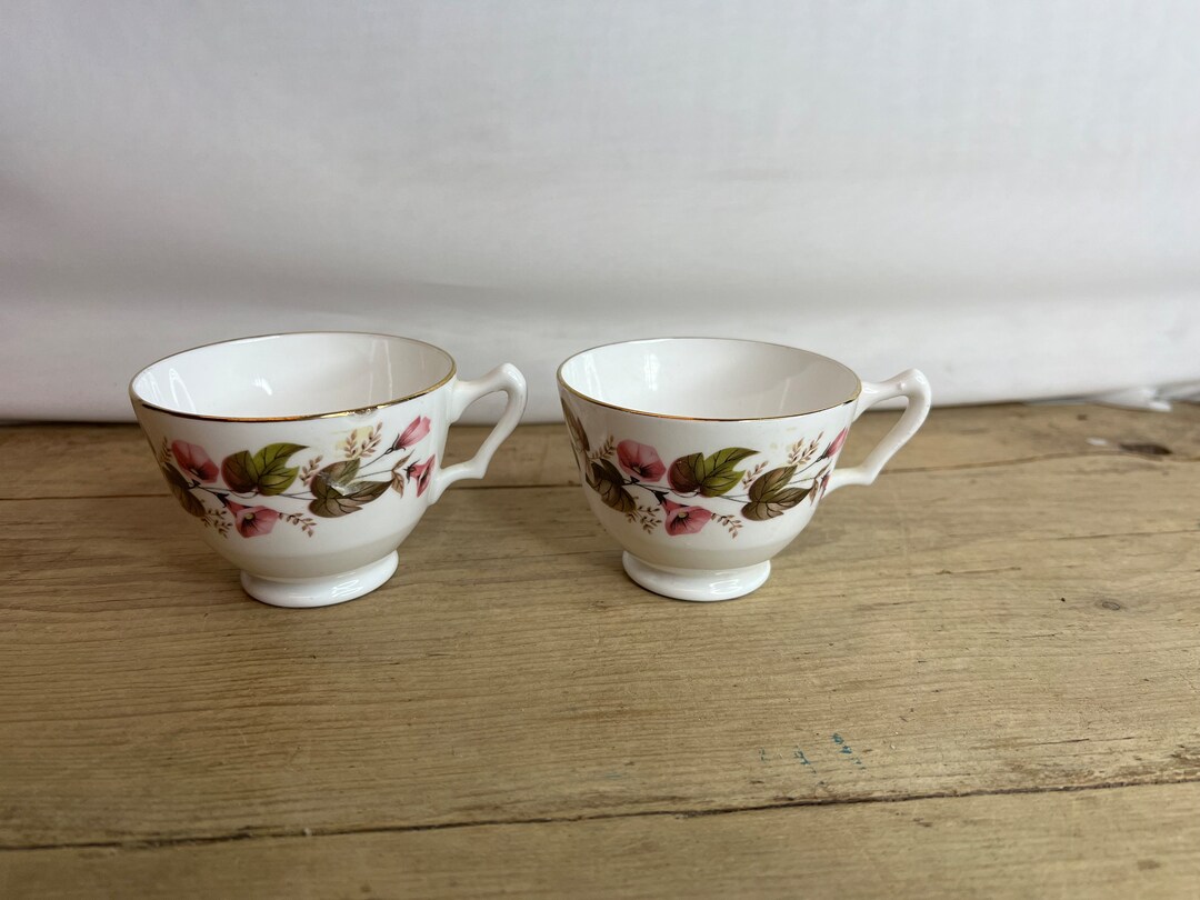 Vintage Crown Sussex China Pair of Two Tea Cups Pink Trumpet Floral ...