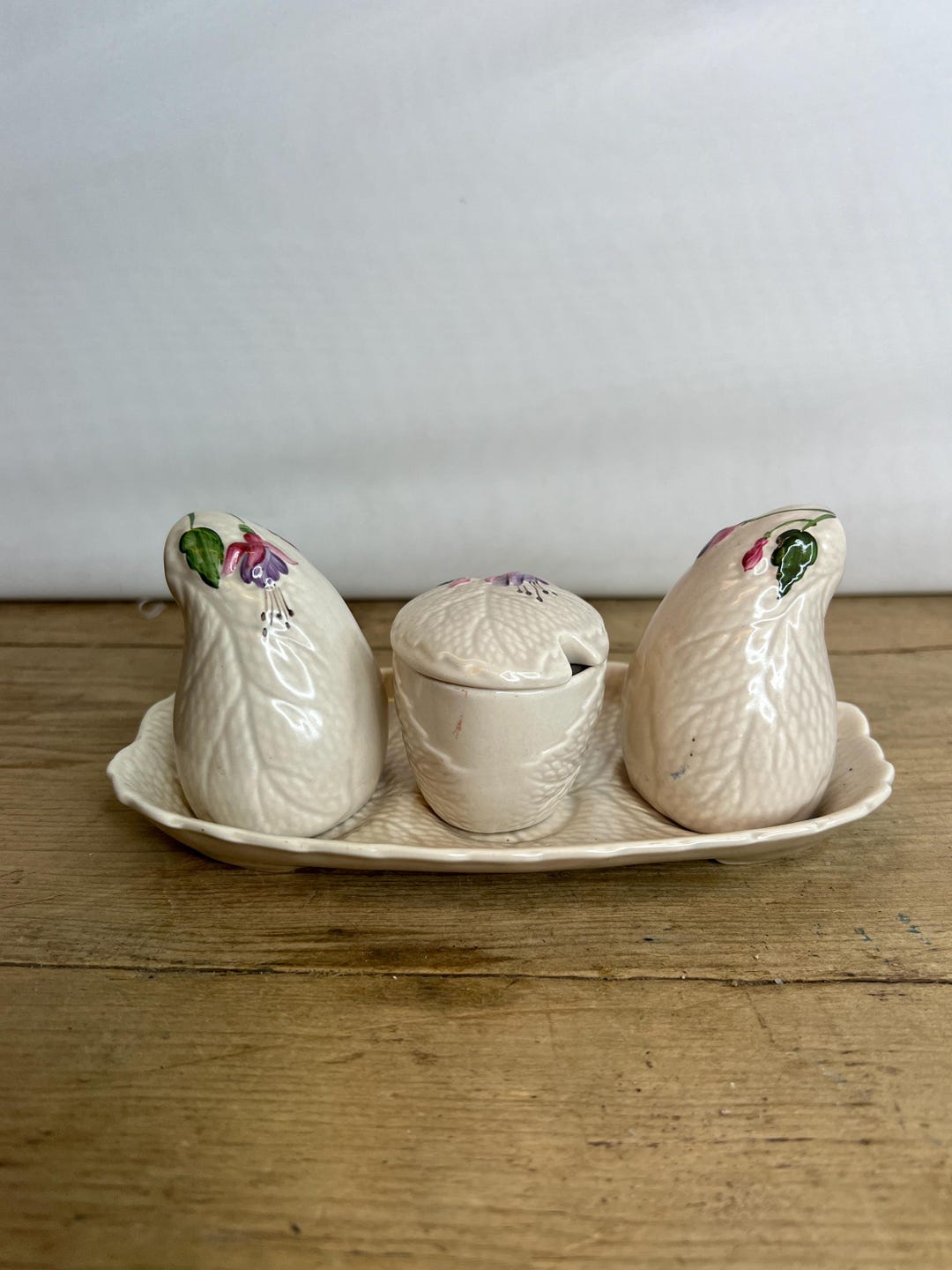 Vintage 1930's Crown Devon Beige Fuschia Flower Cruet Set - Salt ...