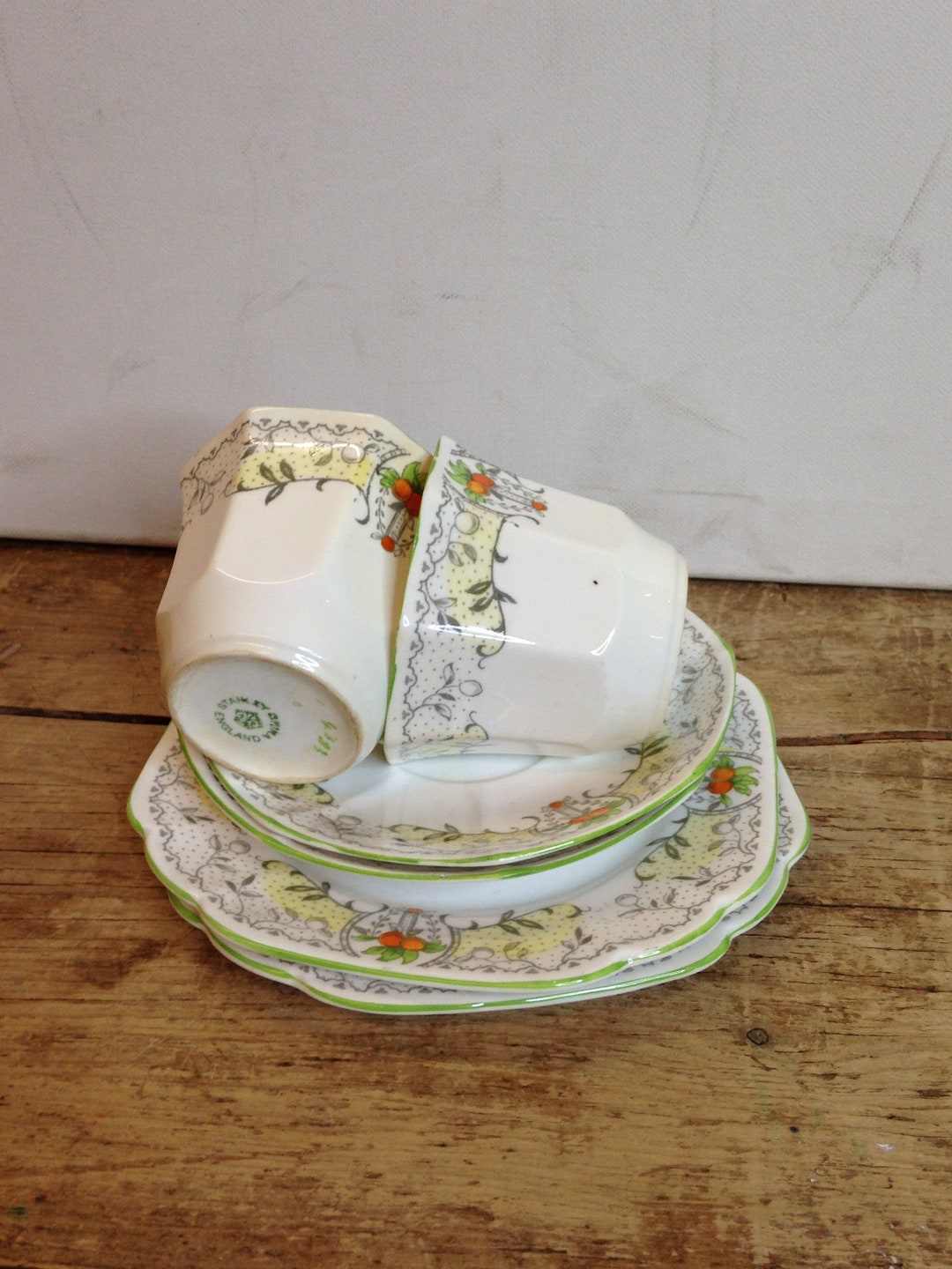 Vintage Pair of 1930's Stanley China Art Deco Handpainted Trios - Cups ...