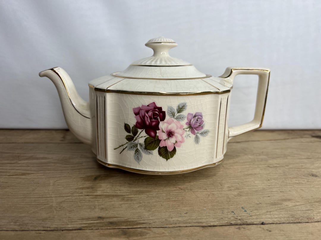 Vintage Sadler Pottery Chintz Roses Floral Teapot 1960's Pretty Gilt ...