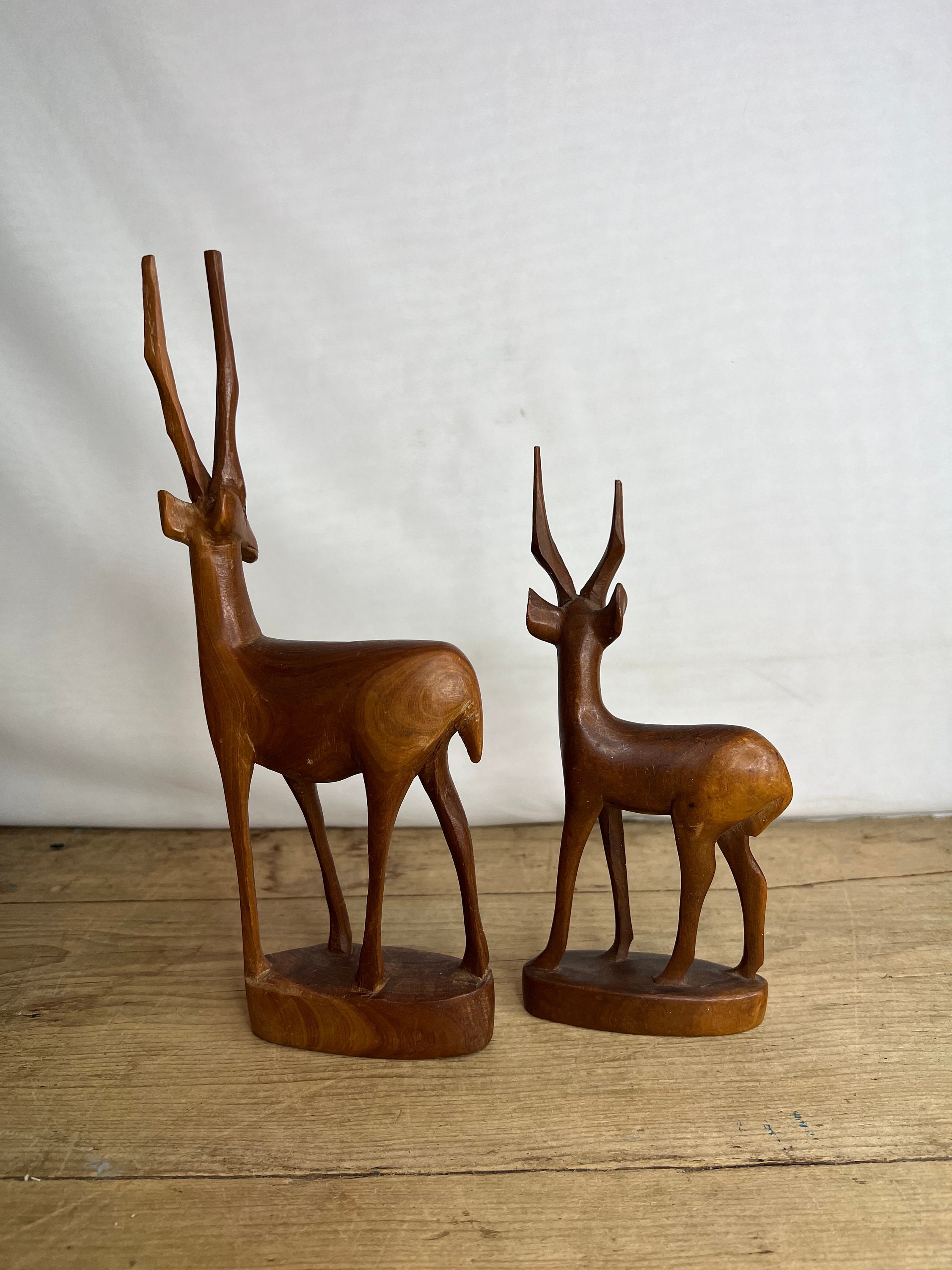 Vintage Pair of Hardwood Hand Carved Antelope Figure / Ornament. Both ...