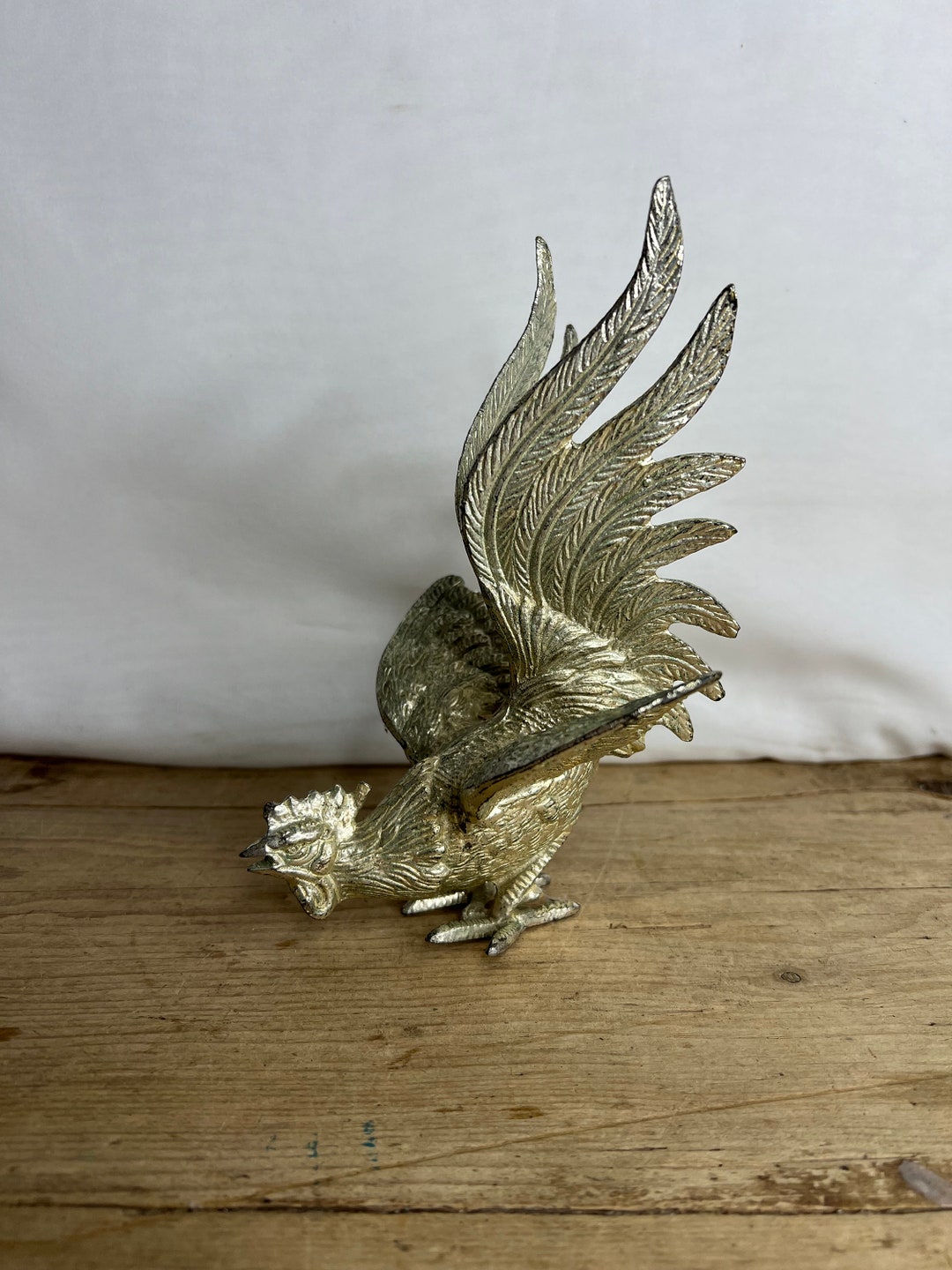 Vintage French Fighting Cockerels in White Silver Tone Metal, in Good ...