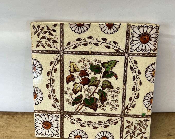 Antique Late Victorian Floral Art Nouveau Design Ceramic Tile 6 Inch ...
