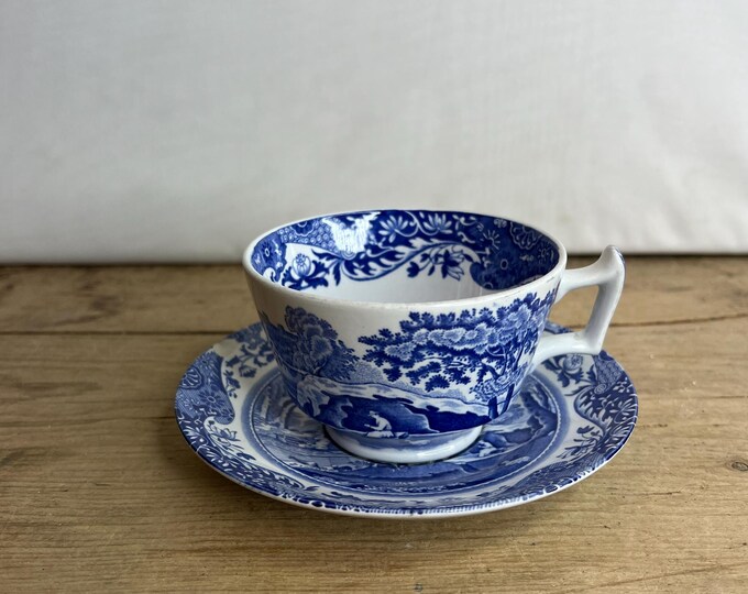 Vintage Spode Italian Tea Cup and Saucer - Blue and White Pattern With ...