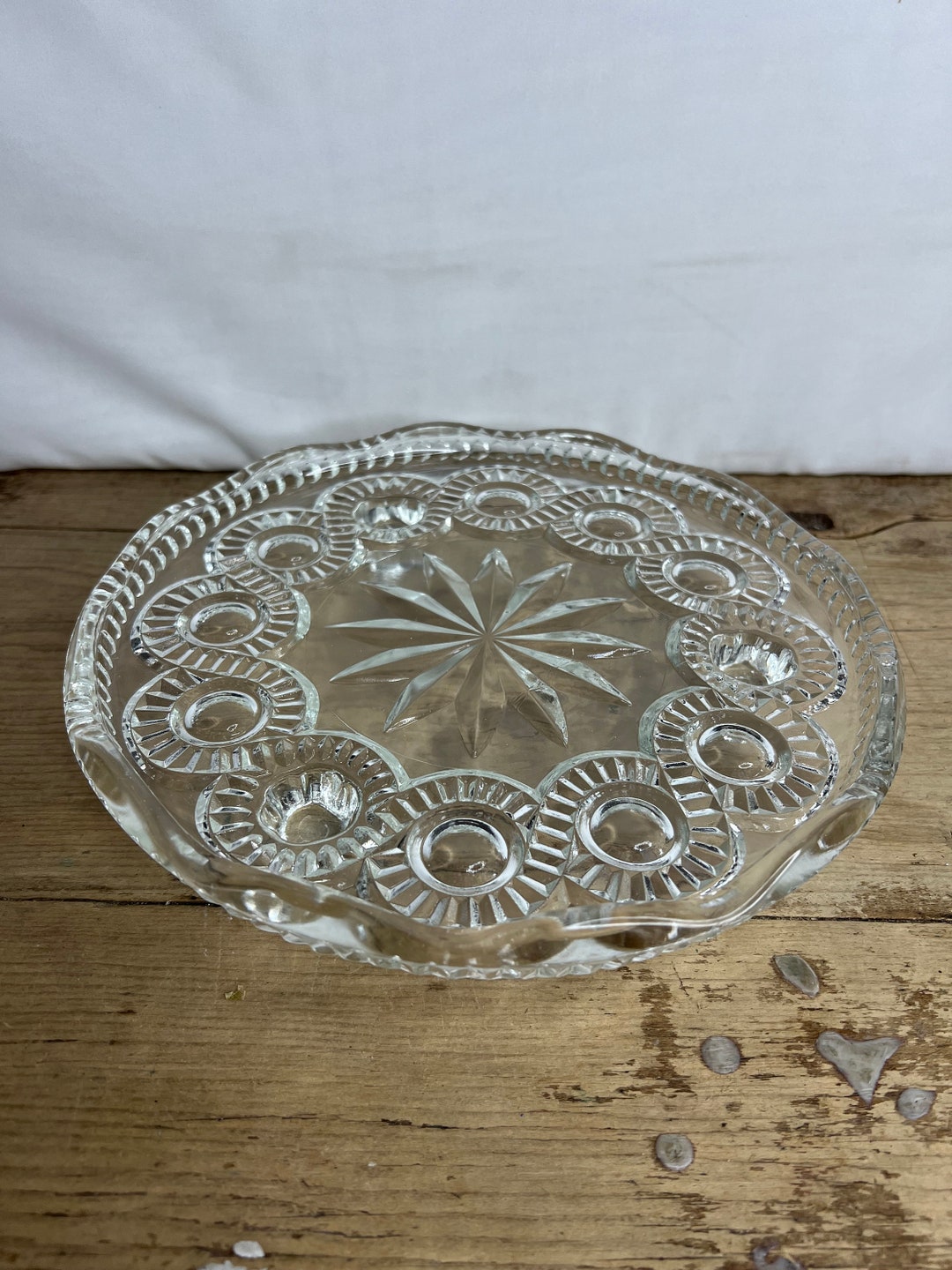 Vintage Beautiful Cut Glass Footed 8 Inch Cake Plate. Perfect Condition ...