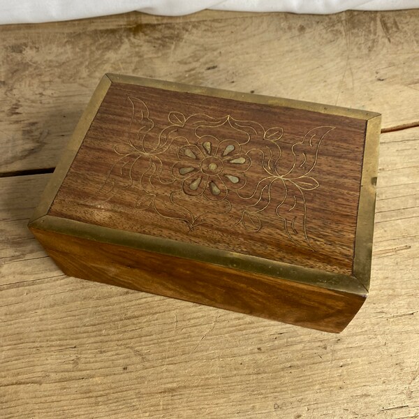 Brass Inlaid Wood Box - Etsy