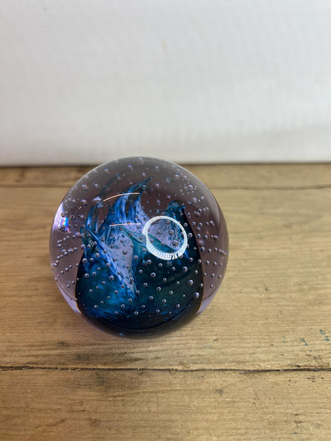 Vintage Blue Caithness "cauldron" Glass Paperweight Clear and Dark and ...